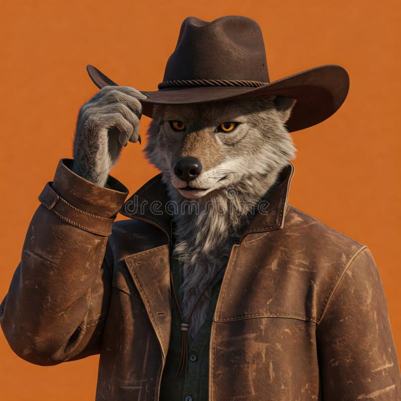 Bold Western Wolf Character with Confident Expression Stock ...