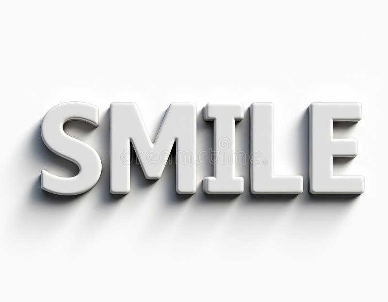 Bold White 3D Text of the Word SMILE on a White Background. Stock ...