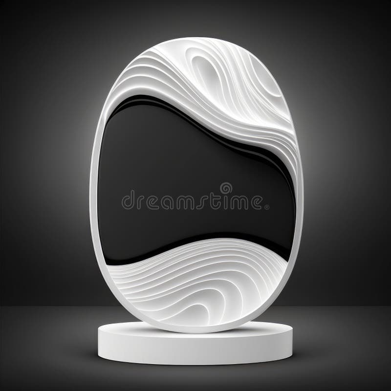 Bold White Oval with Wavy Patterns Fashioned from Obsidian Podium ...