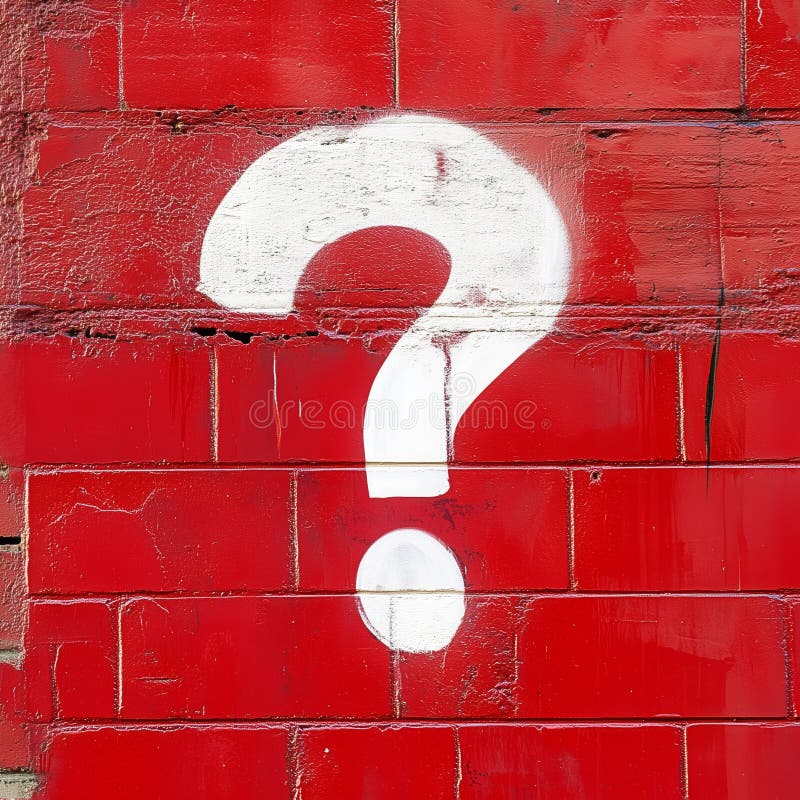 Bold White Question Mark Painted on a Vibrant Red Brick Wall in an ...
