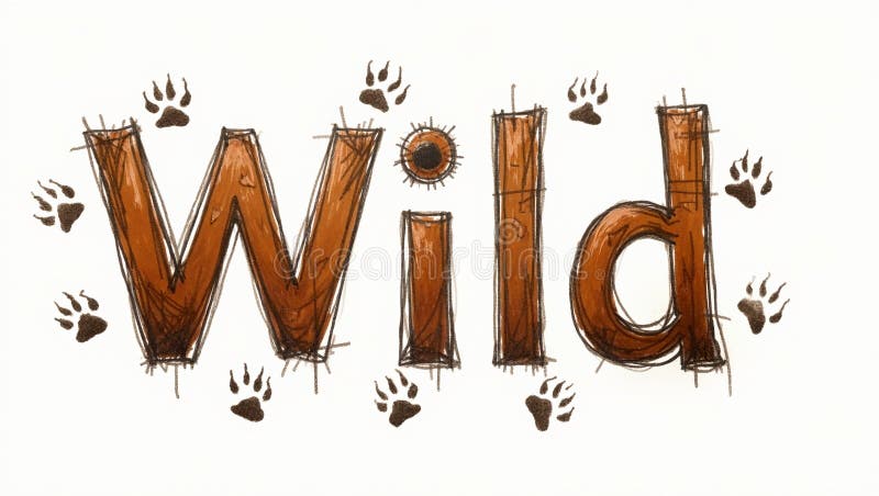 Bold Wild Text with Animal Paw Prints Stock Illustration - Illustration ...