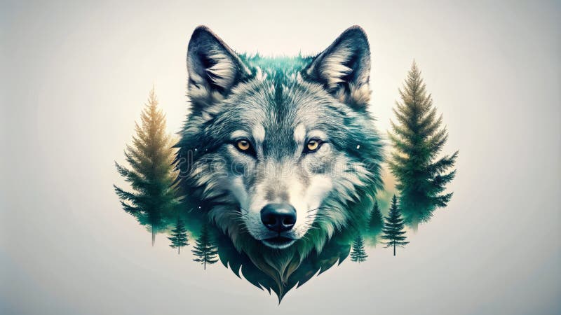 Bold Wolf Head Logo Design: Double Exposure Vector Illustration Set ...