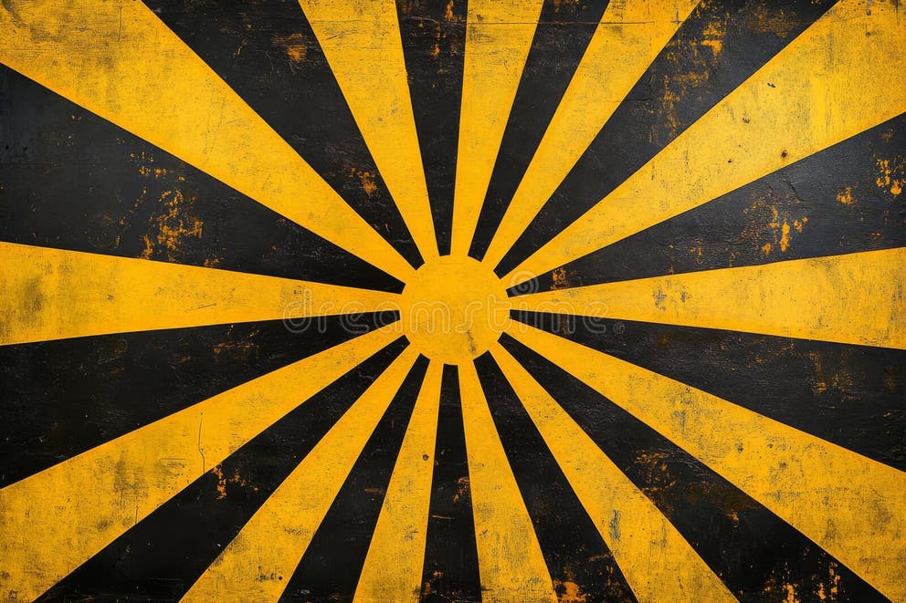 Bold Yellow and Black Sunburst Pattern on a Weathered Surface Creating ...
