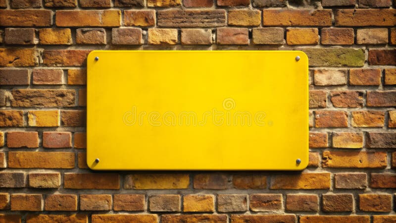 Bold Yellow Rectangular Sign Against Rustic Brick Wall a Striking ...