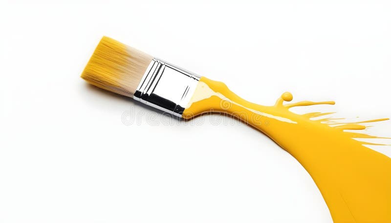 Bold Yellow Stroke of Paint with Brush Marks on a White Background ...