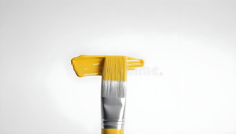 Bold Yellow Stroke of Paint with Brush Marks on a White Background ...