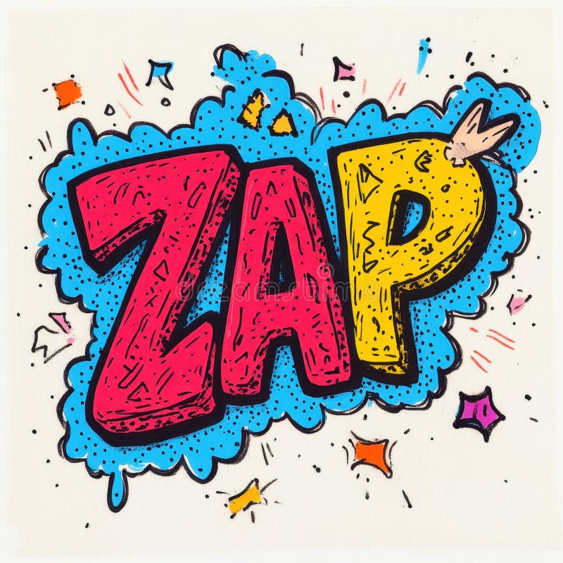 Bold "ZAP" Text with Bright Comic-style Effects Stock Photo - Image of ...