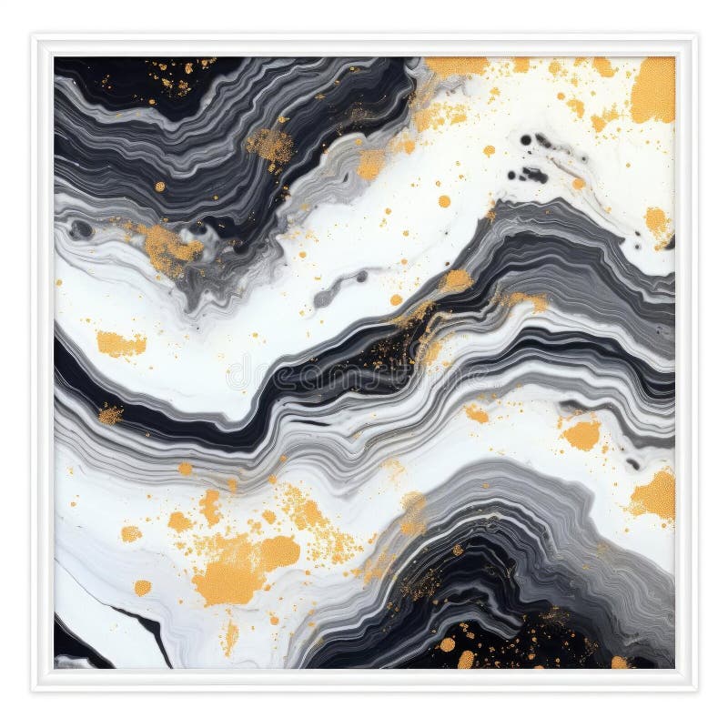 Boldly Black and Gold Framed Marble Art with Fluid Impressions Stock ...