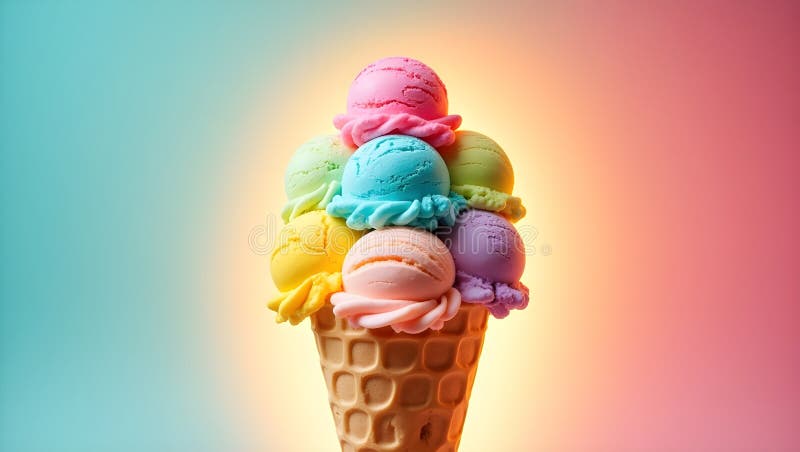Boldly Colored Ice Cream Scoops in a Vibrant, Glowing Cone Stock ...