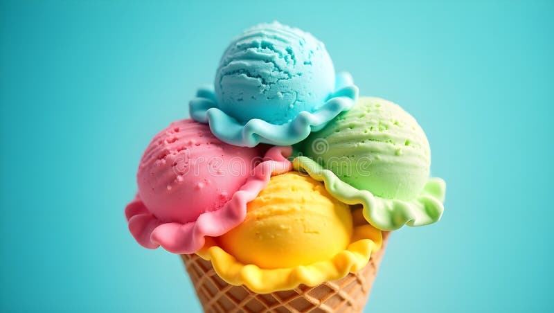 Boldly Colored Ice Cream Scoops in a Vibrant, Glowing Cone Stock ...