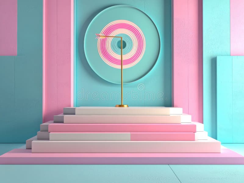 A Boldly Colored Target Icon Perched Atop White 3D Steps Configured As ...