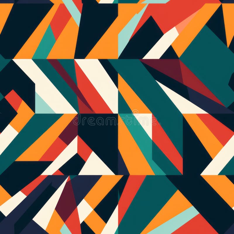 Boldly Fragmented Geometric Pattern in Blue and Orange Stock ...