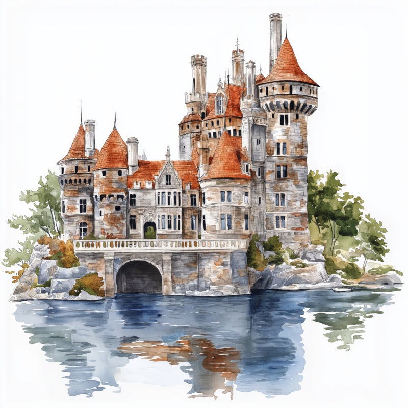 Boldt Castle. Boldt Castle Hand Drawn Watercolor Illustration Stock ...