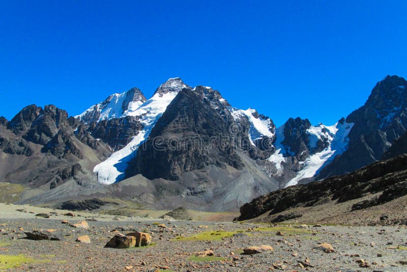 Bolivia Andes Snow Covered Mountain Stock Photo - Image of high, grass ...