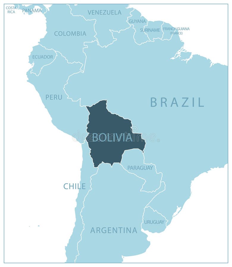 Bolivia - Blue Map with Neighboring Countries and Names Stock ...