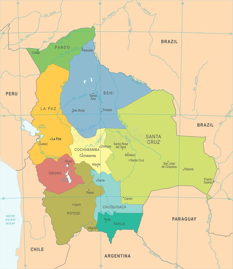 Bolivia Map - Vector Solid Contour and State Regions Stock Illustration ...