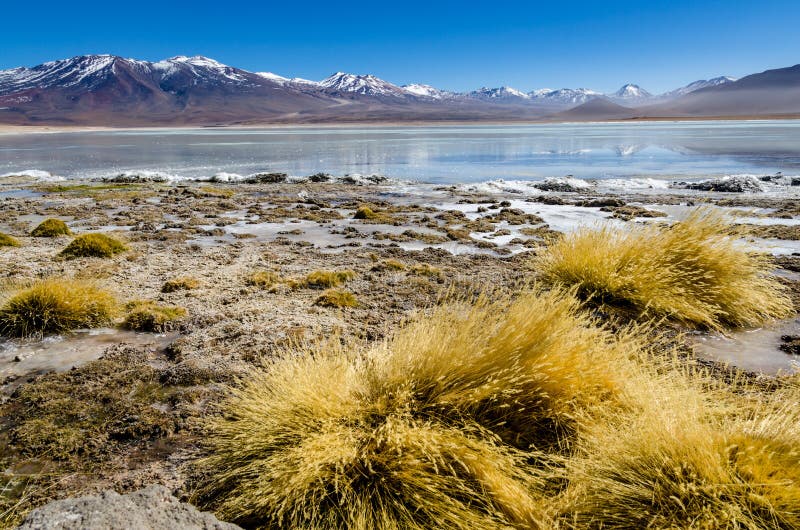 Bolivian Flat with Lake and Mountains Stock Photo - Image of plateau ...