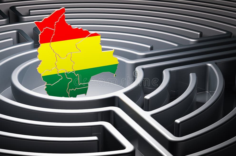 Bolivian Map Inside Labyrinth, 3D Rendering Stock Illustration ...