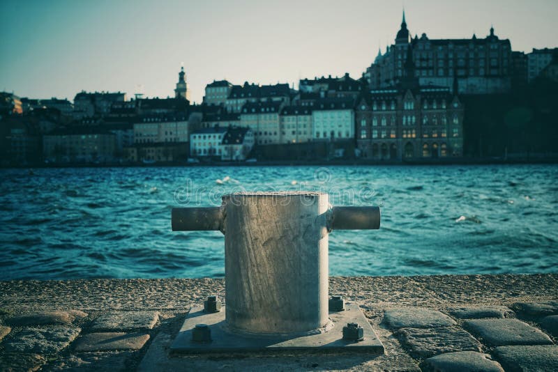 Bollards on the Quay in Town Stock Photo - Image of bollards, city ...