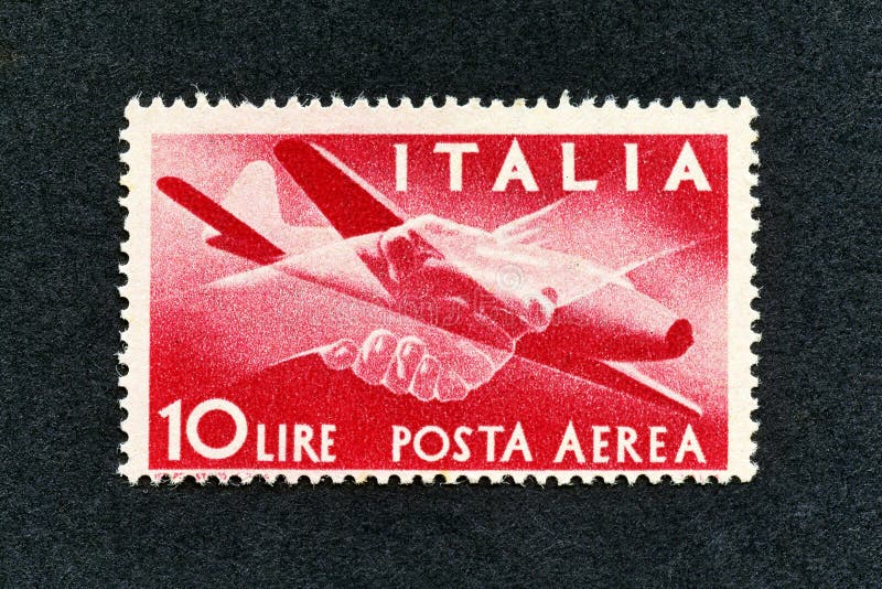 Francobollo Italiano Del 1945: 10 Lire Posta Aerea Immagine Editoriale ...
