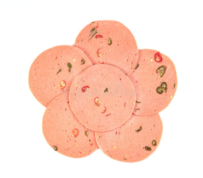 Bologna Sliced Isolated on White Background Stock Photo - Image of open ...