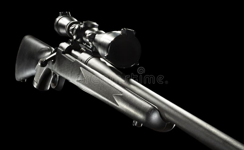 Bolt Action Rifle with Scope on Black Stock Image - Image of metal ...