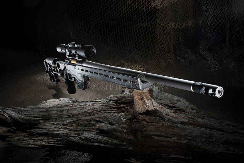 Bolt Action Rifle and Optic on a Log Stock Photo - Image of hole ...