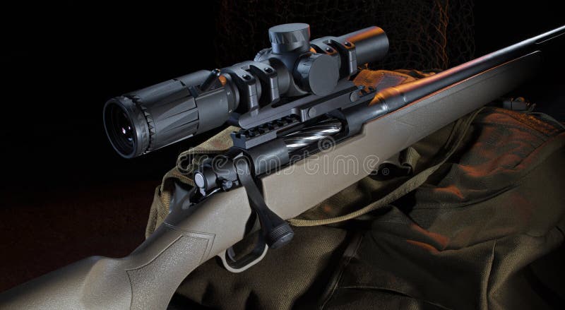 Bolt Action Rifle on a Pack Stock Image - Image of netting, brown ...