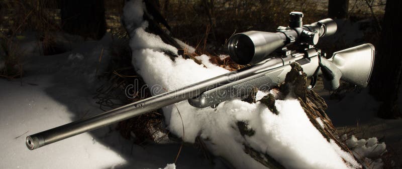 Bolt Action Rifle in Trees with Snow Stock Image - Image of outdoor ...