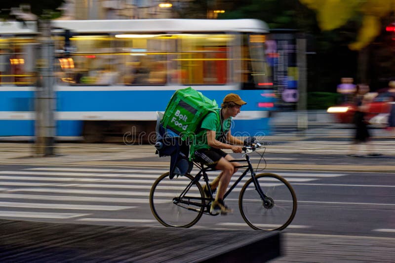 Bolt Food Delivery on a Bicycle. Wroclaw, Poland Editorial Photography ...