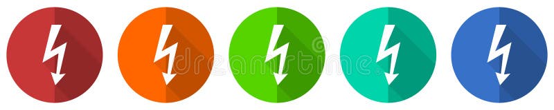 Bolt Icon Set, Red, Blue, Green and Orange Flat Design Web Buttons ...