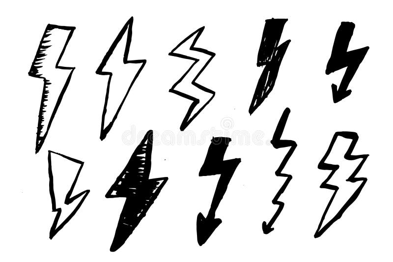 Hand-Drawn Vector Illustrations of Electric Lightning Symbols for ...