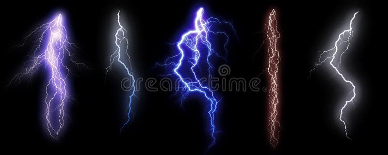 Bolt Lighting Thunderstorm. Five Different Lightning Bolts Isolating on ...