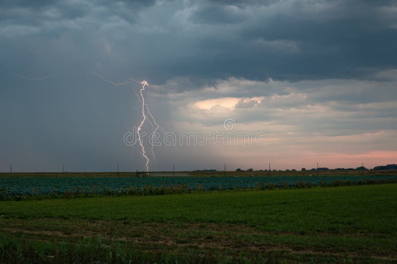 Thunderbolt on the Plains at Dusk Stock Image - Image of grass, field ...