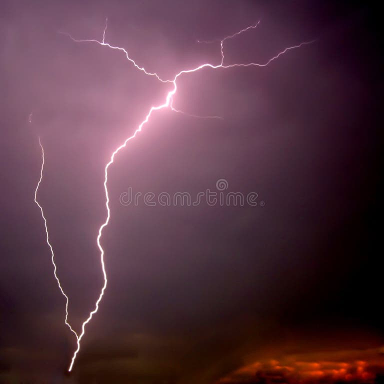 Bolt of Lightning on Sunset Stock Photo - Image of sunset, dramatic ...
