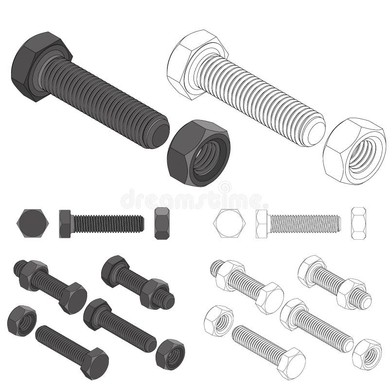 Screws, Nuts and Nails in Isometric View Stock Vector - Illustration of ...