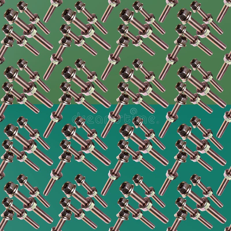 Bolt and Nut, Washer on Green Gradient Background, Seamless Pattern ...