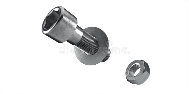 Bolt, Nut and Washer Isolated on White Background. 3d Rendering Stock ...