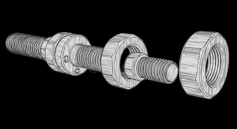 Bolt and Nuts Assembly Exploded View on Black Background Stock ...