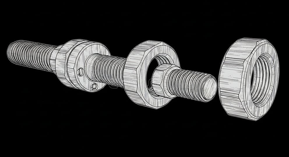 Bolt and Nuts Assembly Exploded View on Black Background Stock ...