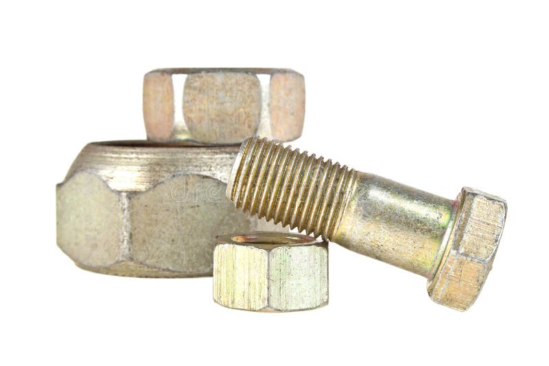 Bolt and Nuts Isolated on White Background Stock Image - Image of ...