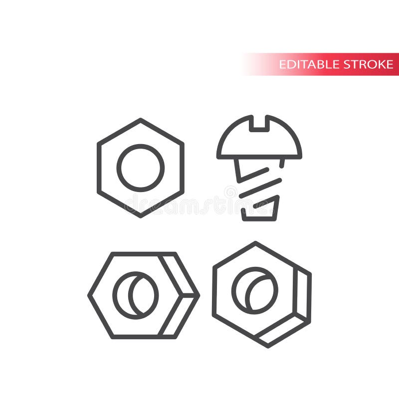 Bolt, or Fastener with Nut Thin Line Vector Icon. Stock Vector ...