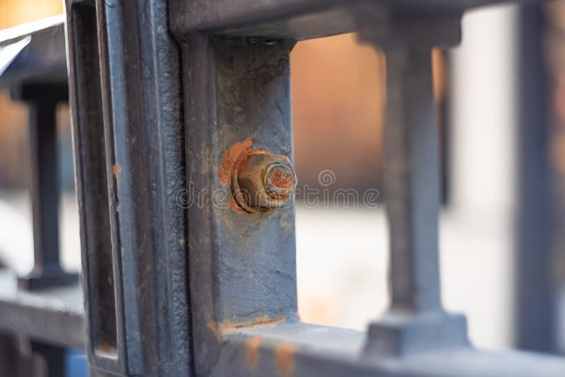 Corrosion on the Bolt with Nut Holding the Heavy Metal Column Stock ...