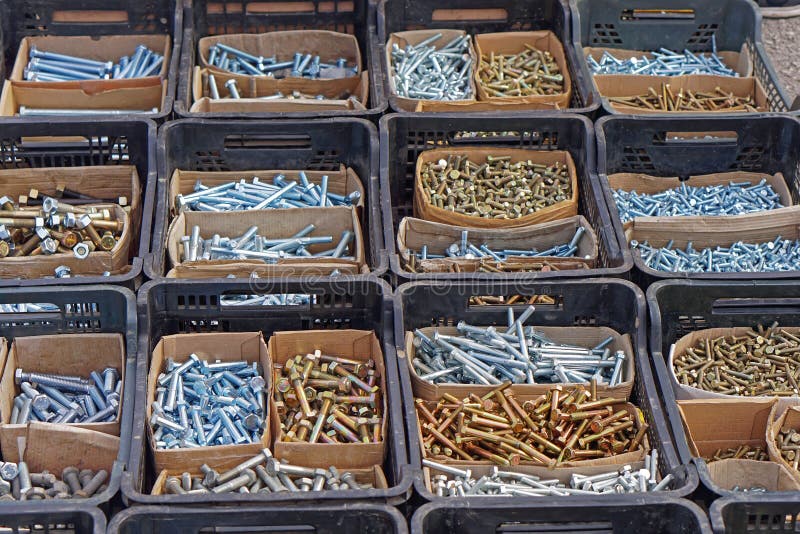 Bolts in boxes stock photo. Image of bolt, tools, material - 202672024