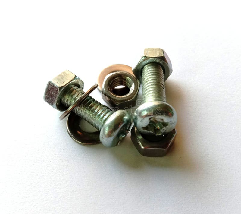 Bolts and Nuts Hardware Tools Isolated on White Background. Stock Photo ...