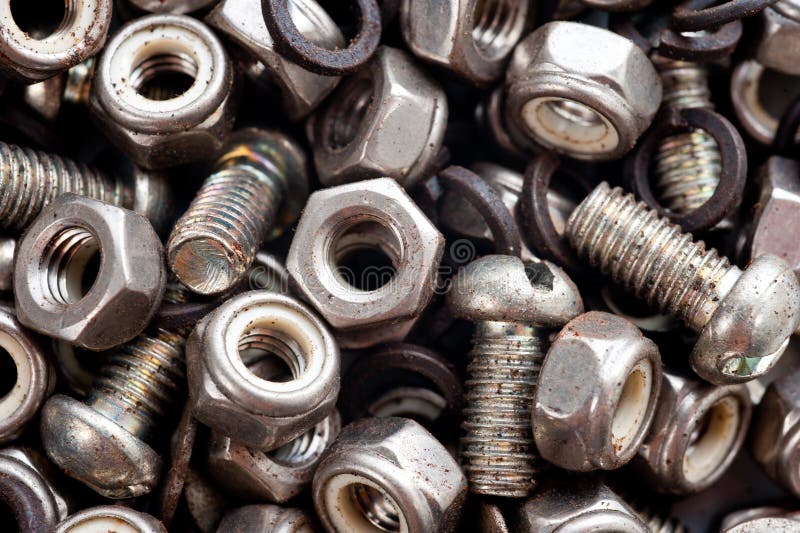 Bolts, Nuts and Washers, Hardware Lying in a Round Container Stock ...