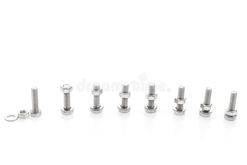 Bolts, Nuts and Washers Lined Up Stock Image - Image of isolated, group ...