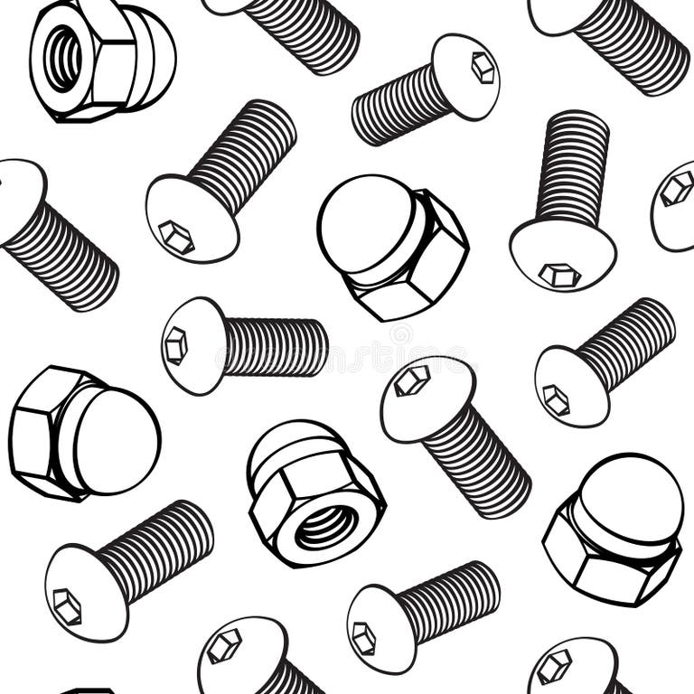 Seamless Pattern with Bolts and Nuts Stock Vector - Illustration of ...
