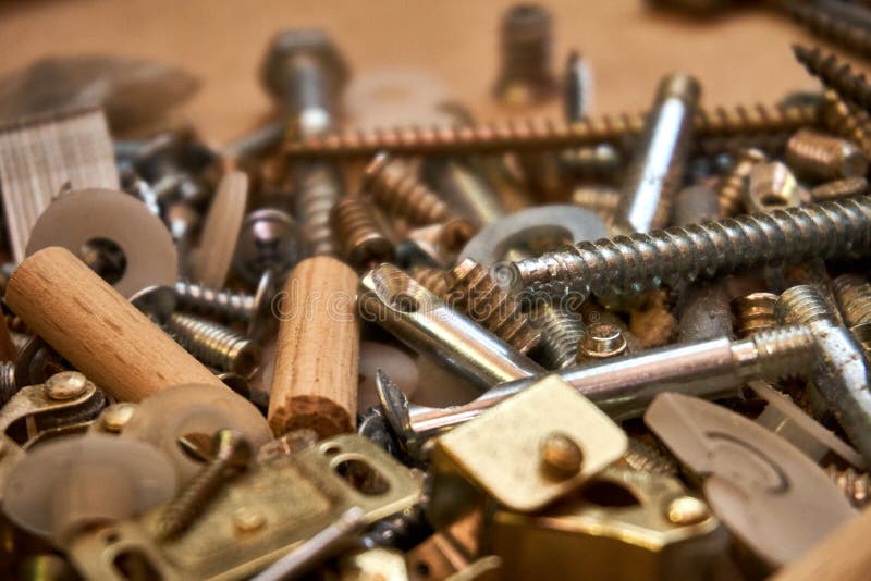 Bolts, Ties, Shelf Holders, Dowels Stock Image - Image of workshop ...
