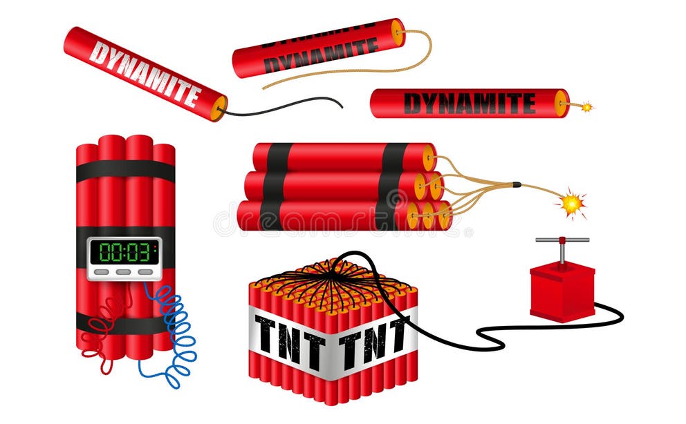 Set of Realistic Dynamite with Burning Wick or Realistic Bomb ...